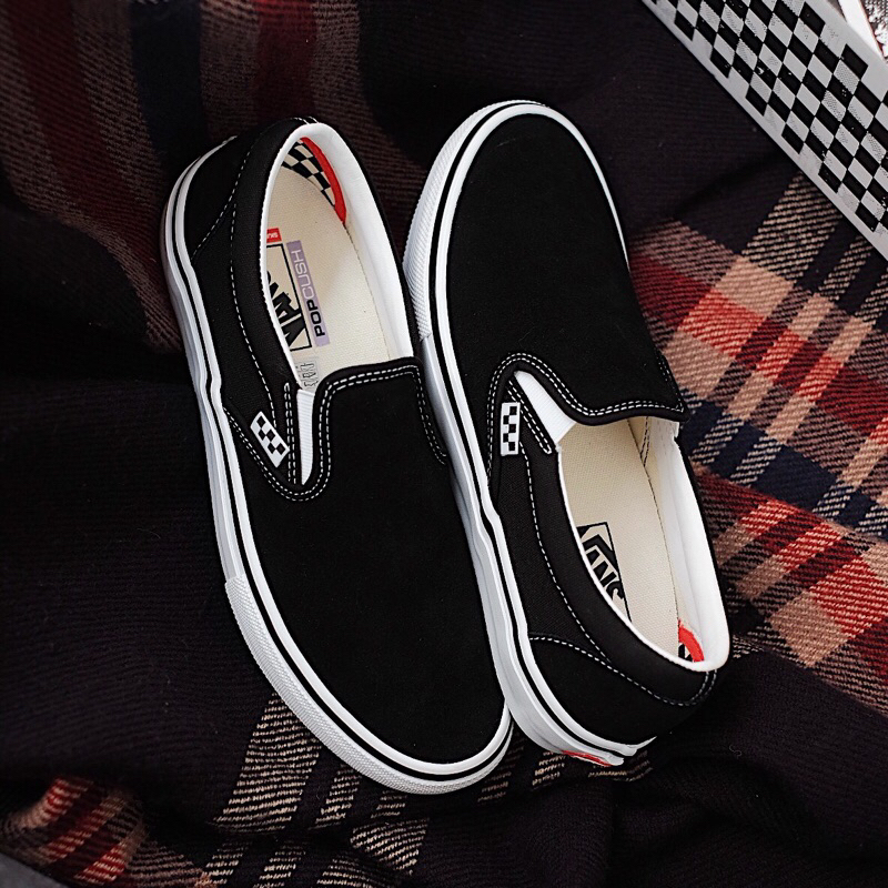 Jual Sepatu Vans Slip On Pro Skate Black White 100% ORIGINAL RESMI ...