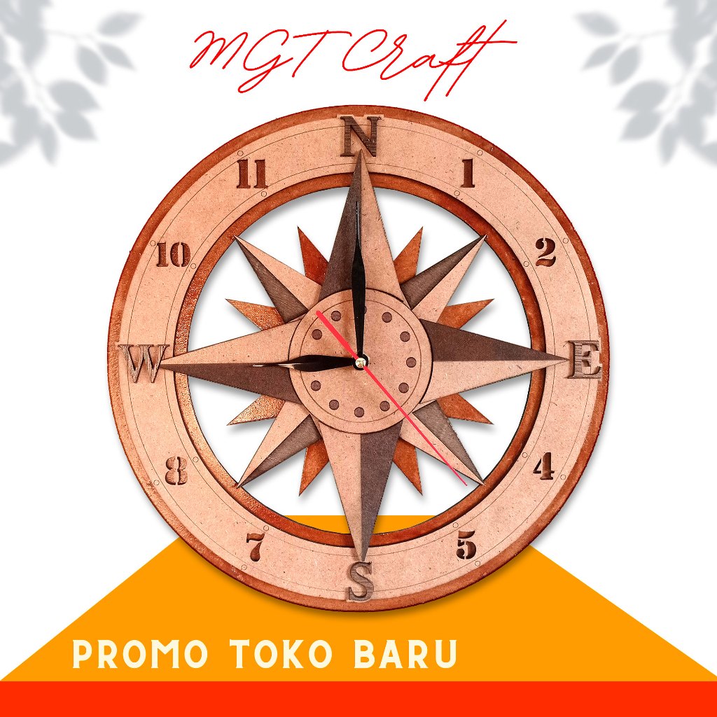 Jual Jam Dinding Aesthetic Kayu MDF Klasik | Model Kompas 3 Layer ...