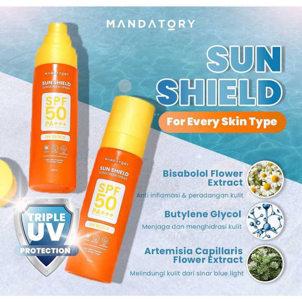 Jual MANDATORY SUN SHIELD SUNSCREEN SPRAY SPF50 PA+++ 100ML | Shopee ...