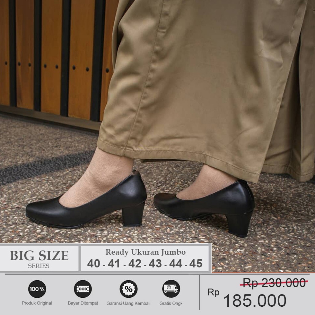 Jual Sepatu Pantofel Kerja Wanita Kulit Big Size 40-41-42-43-44-45 Heels Formal Hak 5cm Ukuran ...