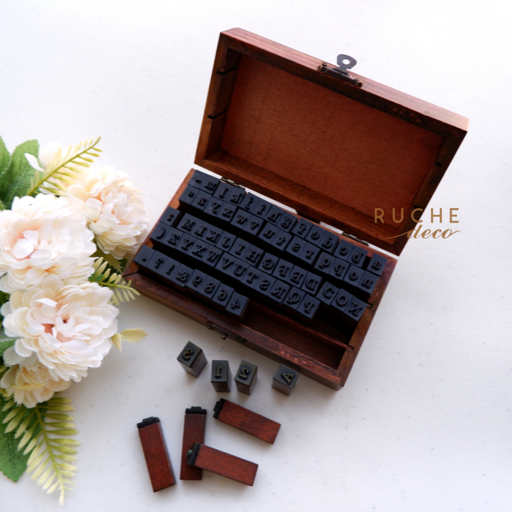 Jual RUCHE DECO - Alphabeth Stamp / Vintage wooden box alphabet number ...