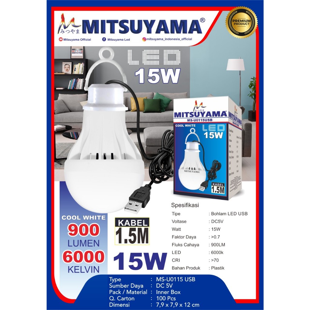 Jual Lampu Bohlam LED USB Mitsuyama Emergency 15 Watt Lampu Darurat Kabel | Shopee Indonesia