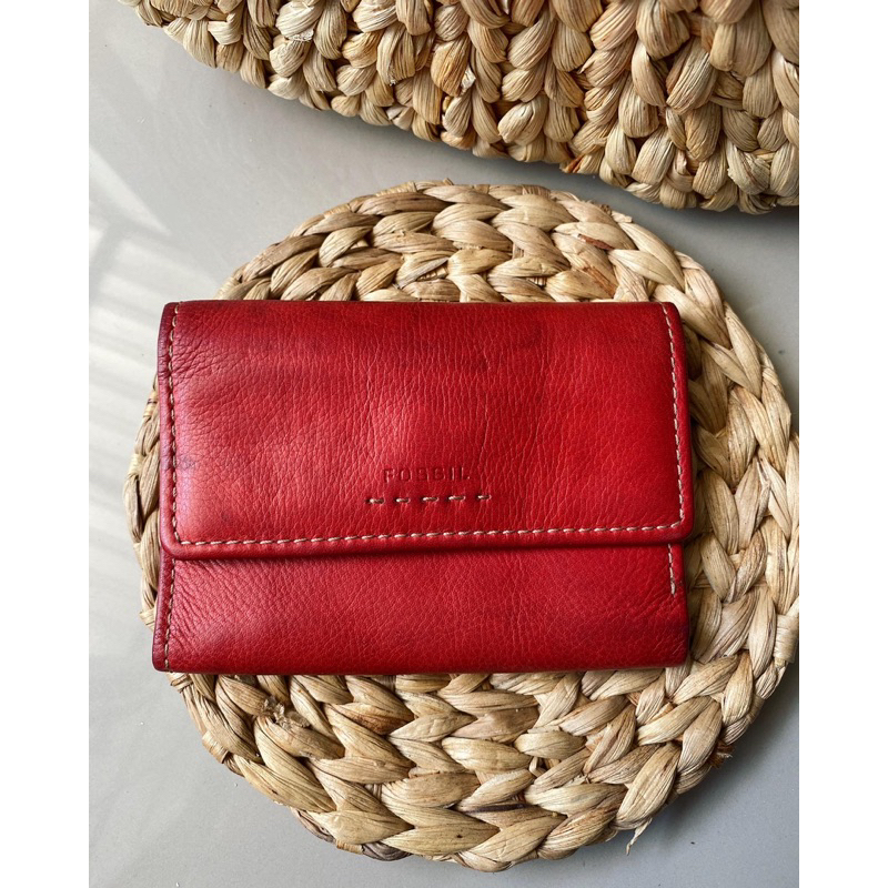 Jual dompet fossil trifold lipat tiga merah preloved second wallet ...