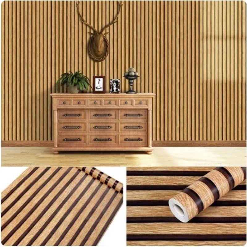 Jual Habibshop19 Wallpaper Sticker Dinding Per Roll Motif Kayu Salur