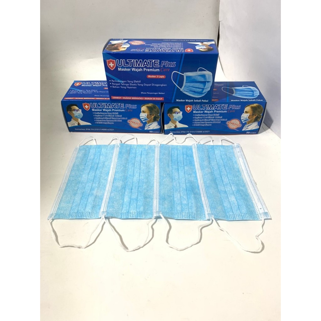 Jual masker ultimate pluss emboss tebal 3 ply 50 pcs earloop | Shopee ...