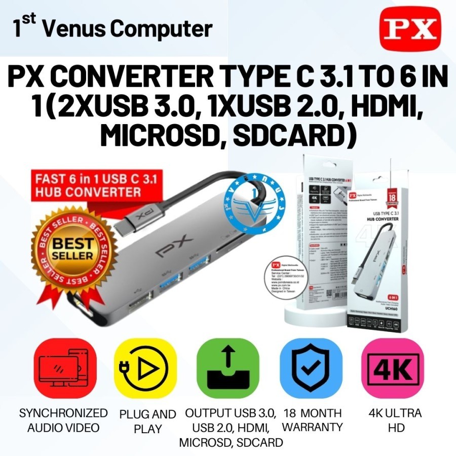 Jual Usb Hub Converter Px Type C 3.1 Macbook Laptop HDMI 6 in 1 PX ...