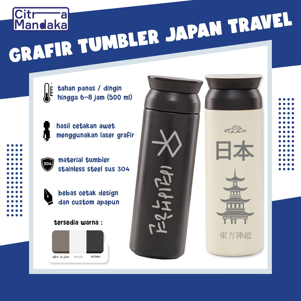 Jual Tumbler Custom Nama Logo Laser Grafir Stainless Japan Travel 500 ...