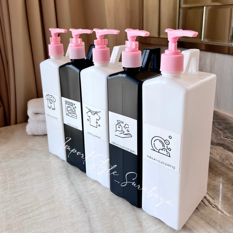 Jual botol sabun cair aesthetic JERIGEN PUMP 1L KOTAK HITAM PUTIH LABEL ...