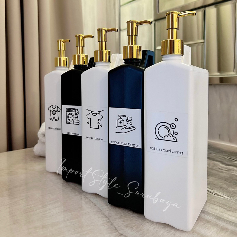 Jual botol sabun aesthetic JERIGEN PUMP 1L KOTAK HITAM PUTIH LABEL ...