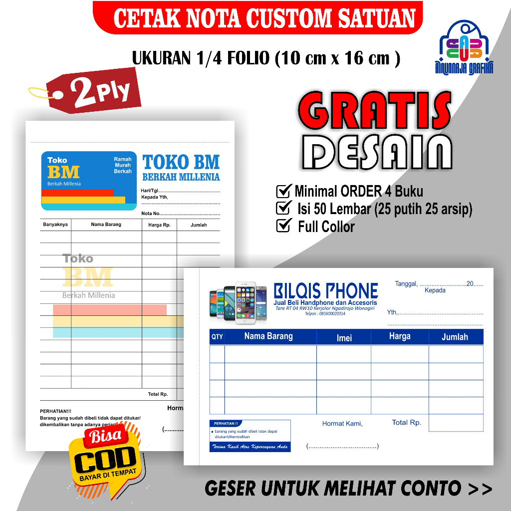 Jual CETAK NOTA CUSTOM, CETAK NOTA 2 PLY, NOTA CUSTOM, NOTA CUSTOM ...