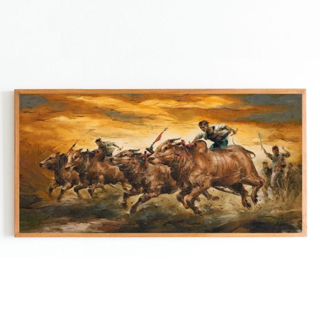 Jual Hiasan Dinding Lukisan Cetak "Karapan Sapi" Pajangan Plus Bingkai ...