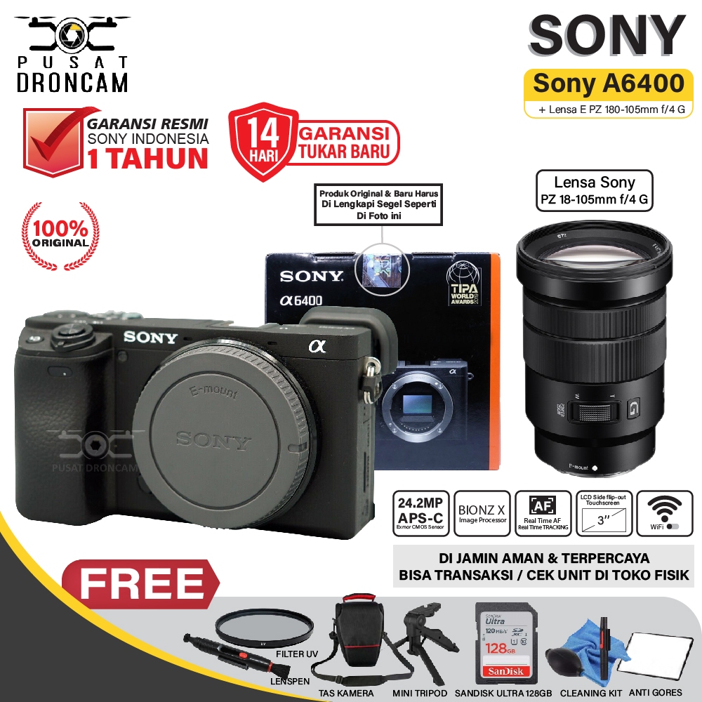 Jual SONY ALPHA A6400 BODY with E 35MM F1.8 - FE 50MM F1.8 - E PZ 18-105MM | Shopee Indonesia