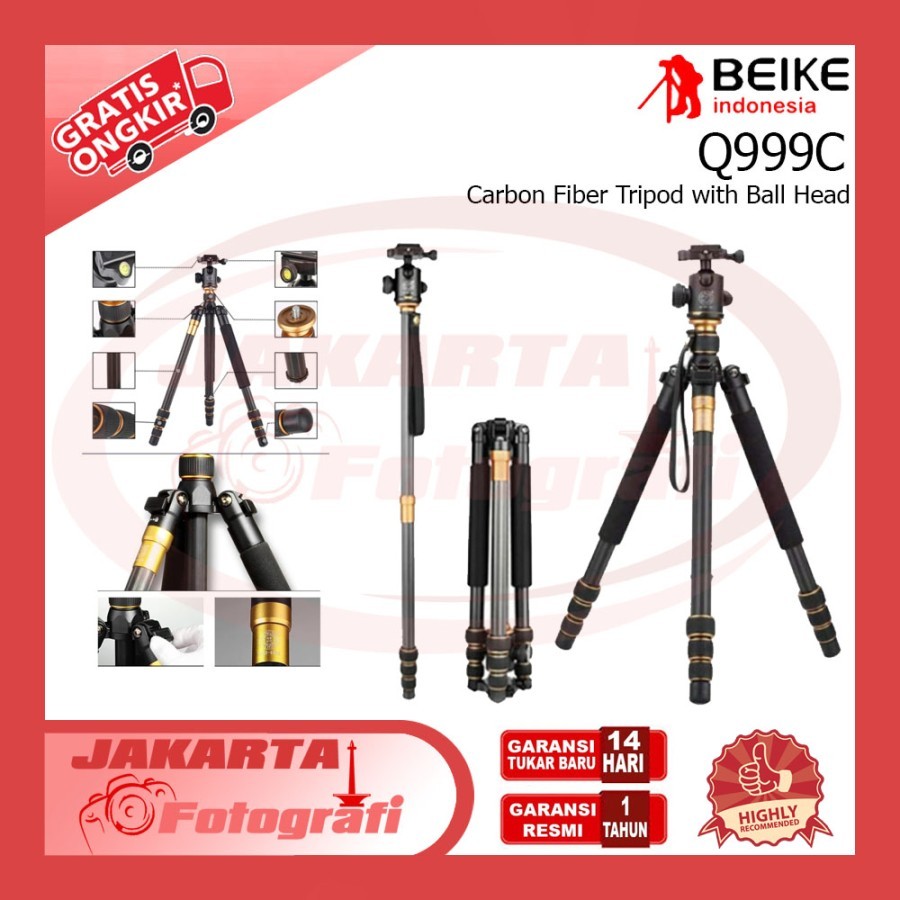 Jual Beike Q999C Carbon Fiber Tripod with Ball Head - Q 999C | Shopee ...