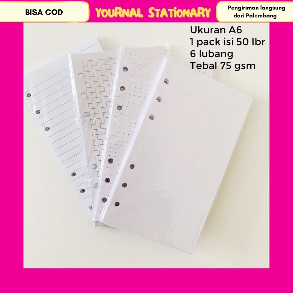 Jual Loose Leaf A6 Isi Kertas Binder Kertas File A6 6 Ring B5 Bergaris Polos Grid Kotak Dot ...
