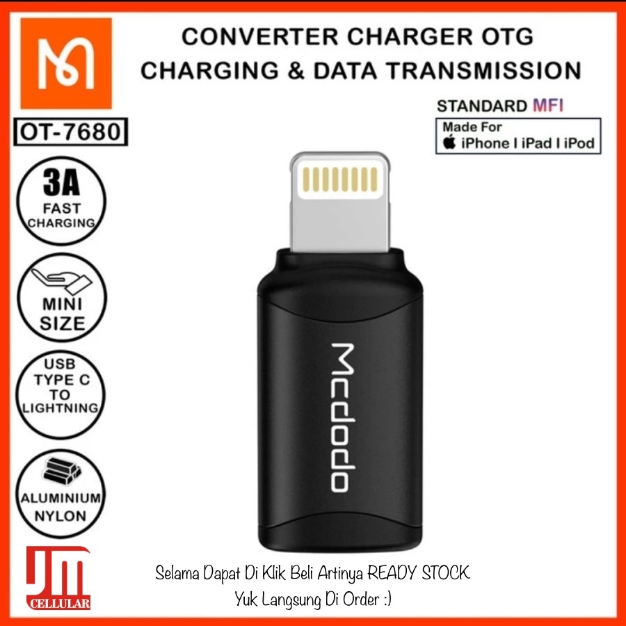 Jual Mcdodo OT-7680 OTG Adapter Converter USB Type C Female to iPhone Lightning Male 3A Max Mini ...