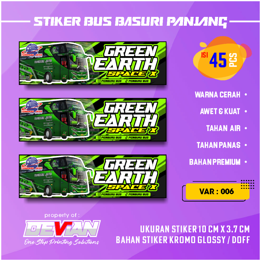 Jual stiker bus basuri GREEN EARTH panjang [006] isi 45 pcs warna cerah ...