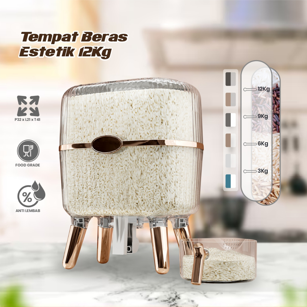 Jual RICE BOX - Dispenser Beras 12KG / Kotak Penyimpanan Makanan Kacang ...