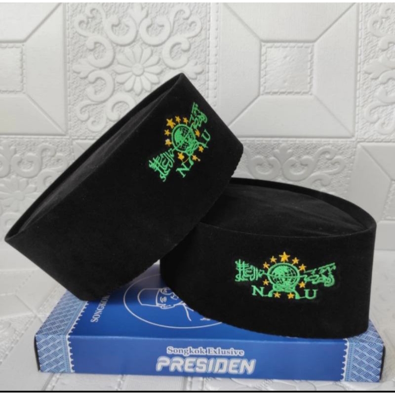 Jual peci songkok logo NU peci hitam peci beludru/kopiah hitam logo NU ...