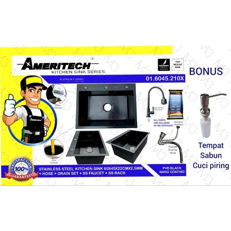 Jual KITCHEN SINK STAINLESS PLATINUM BLACK 6045 / BCP HITAM 1 LUBANG (REGULER) | Shopee Indonesia