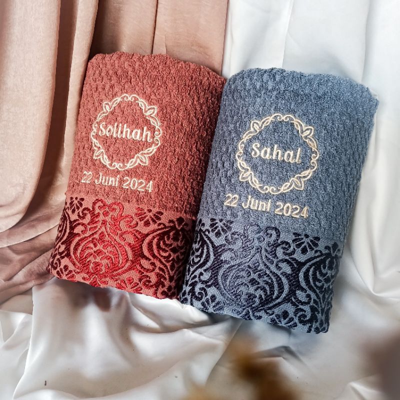 Jual 2 Handuk Couple Motif Custom Bordir/Handuk Seserahan Elegan ...