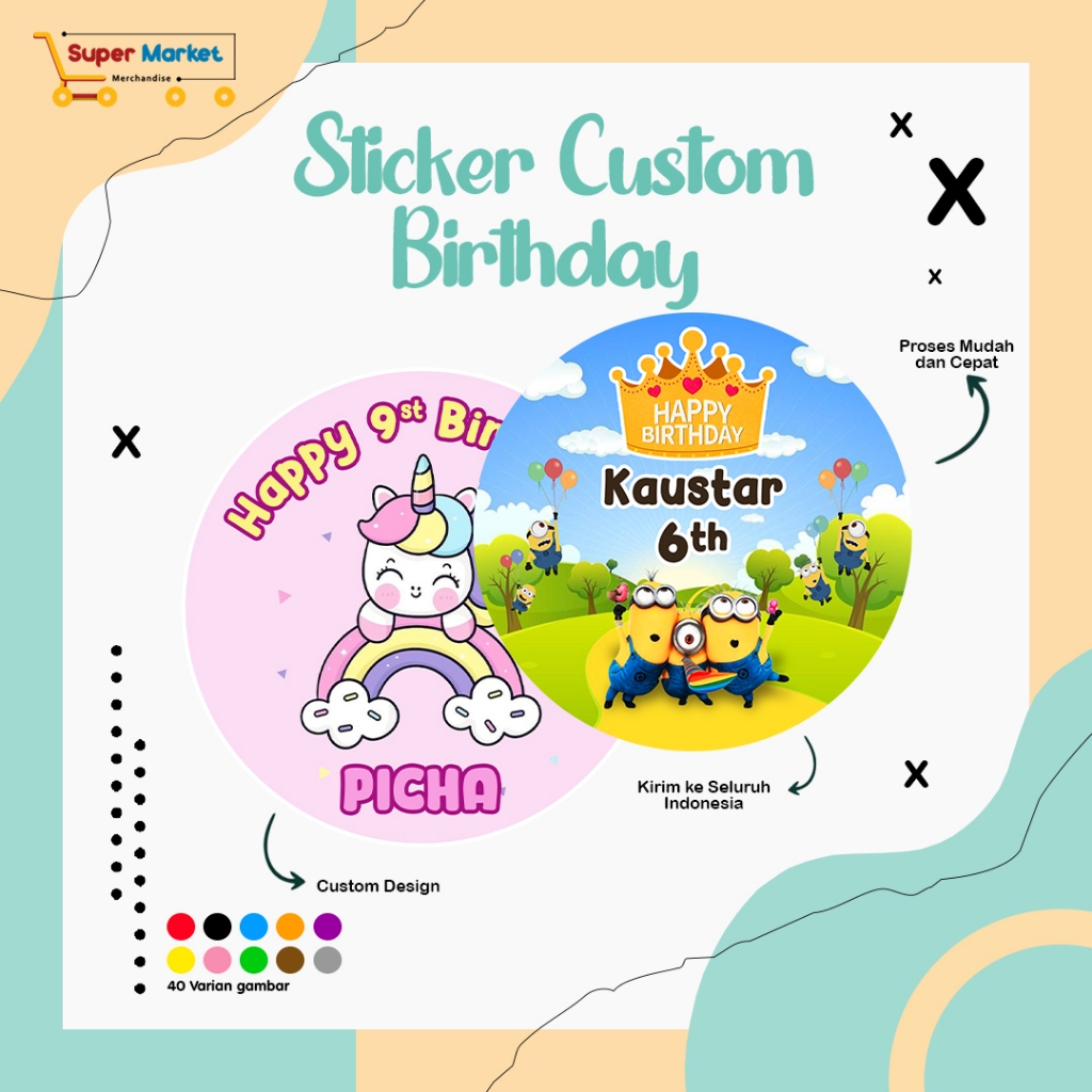 Jual [1HARI JADI] CETAK STIKER ULANG TAHUN CUSTOM / CETAK STICKER LOGO ...
