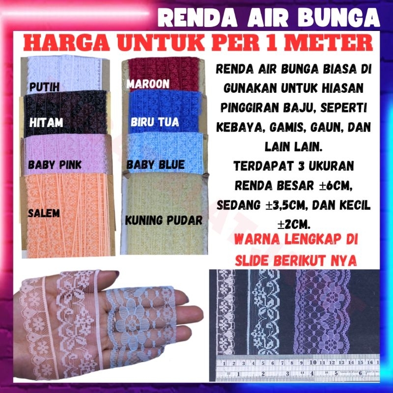 Jual Renda air bunga 2CM 3,5CM 6CM per 1 meter | Shopee Indonesia