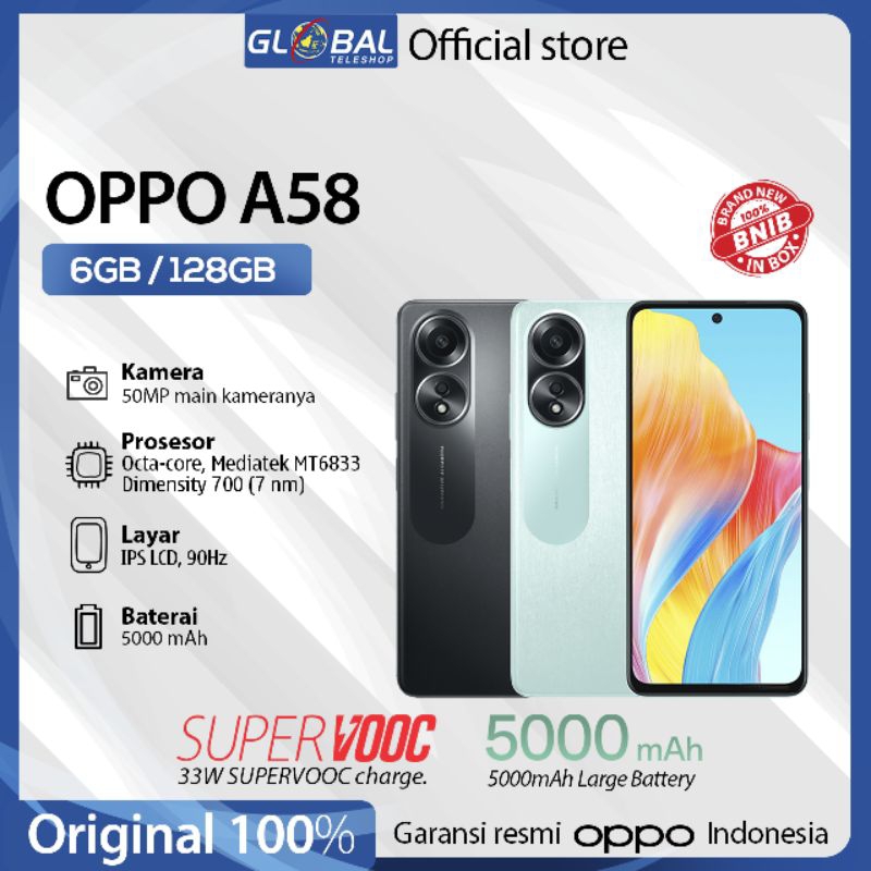 Jual Oppo A58 Smartphone 6/128GB 8/128GB NFC Garansi Resmi | Shopee ...