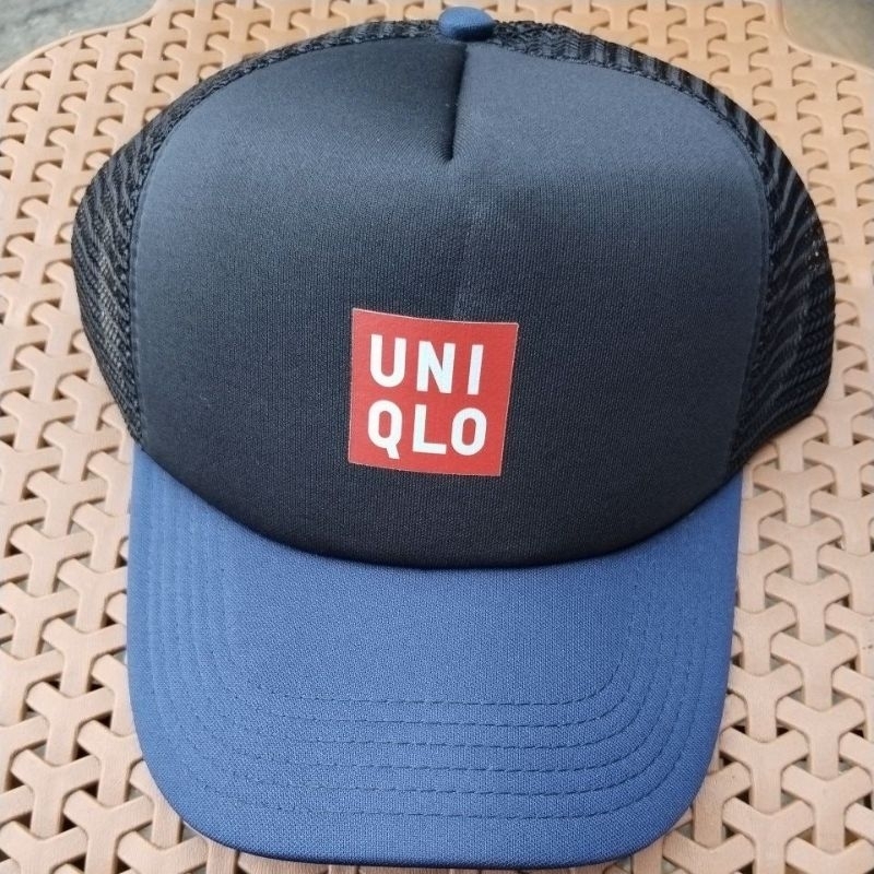Jual topi jaring cap uniqlo hitam kombinasi biru trend | Shopee Indonesia