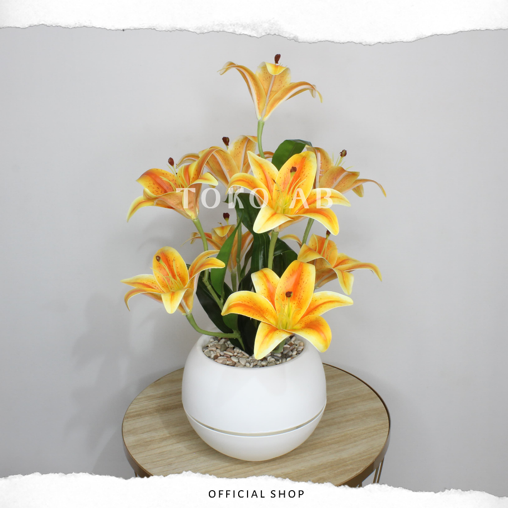 Jual RANGKAIAN BUNGA LILY LATEX 9 KUNTUM RB6068 DAN POT VIENNA BUNGA ...