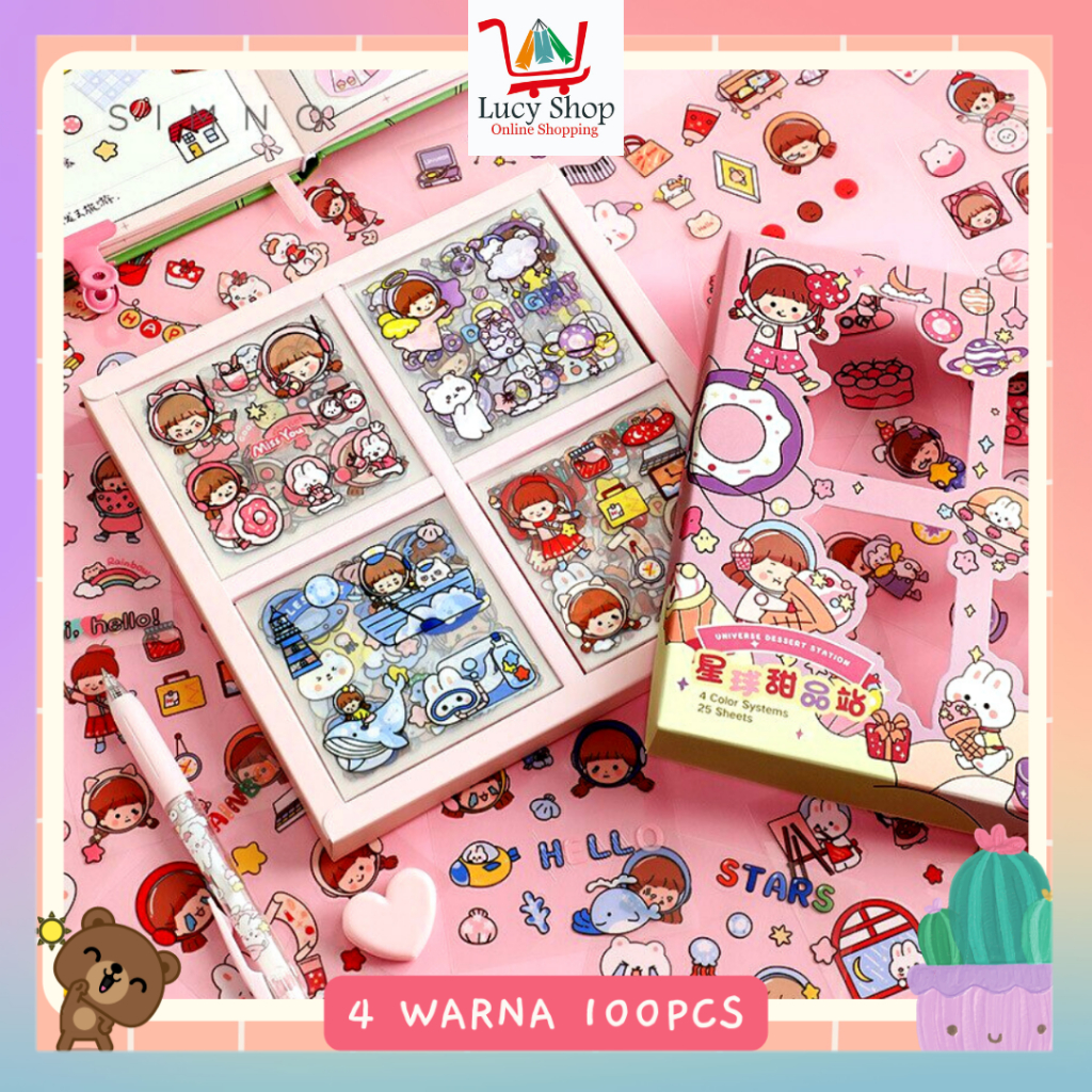 Jual Stiker BOX 2D Tempel Lucu 4 Warna Isi 100 Lembar Anti Air Cute ...
