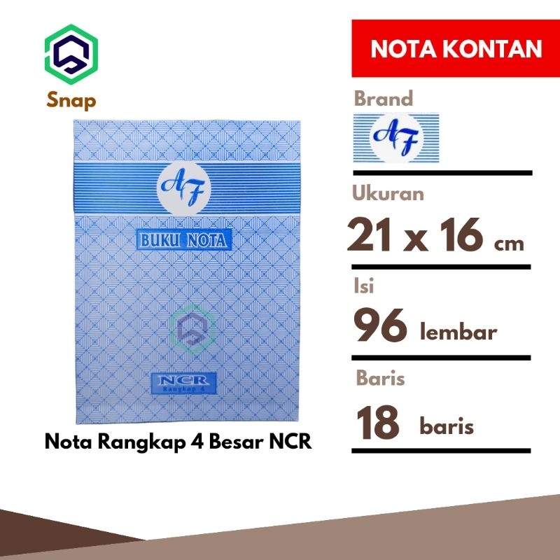 Jual Nota Bon Kontan 4 Rangkap 4 Ply NCR 1/2 Folio AF - 1 Buku | Shopee ...