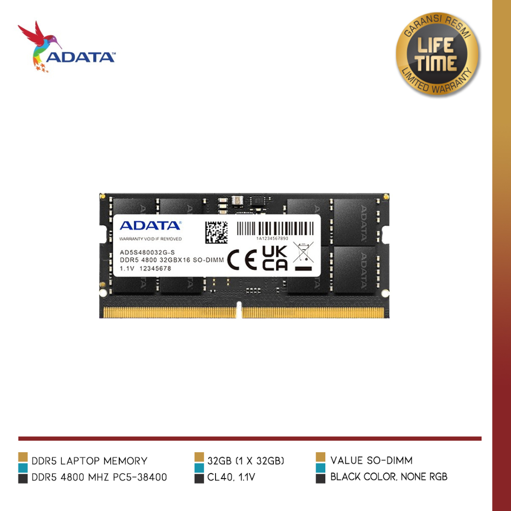 Jual ADATA AD5S480032G-S | SO-DIMM Memory Module 32GB DDR5 4800MHz | Shopee Indonesia