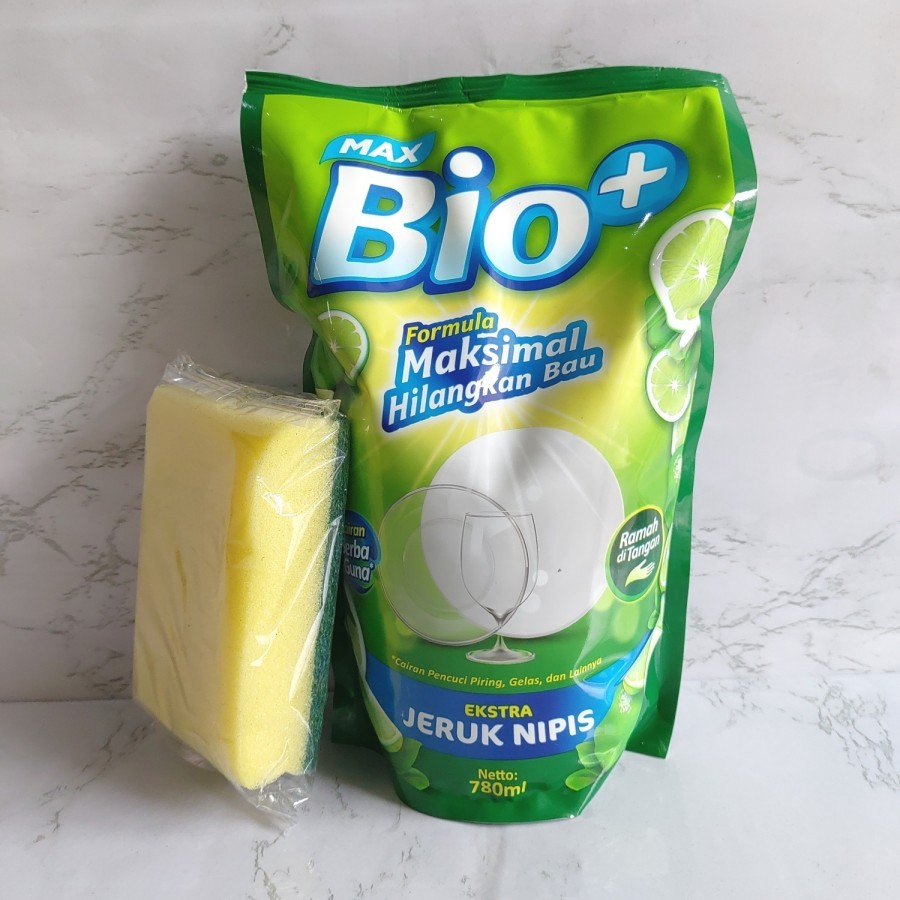 Jual MAX BIO PLUS SABUN CUCI PIRING 780ML (FREE SPONGE) | Shopee Indonesia