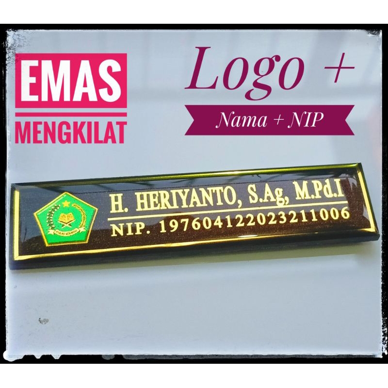 Jual Name Tag Warna Emas Gold Mengkilat DASAR HITAM #Name Tag ...