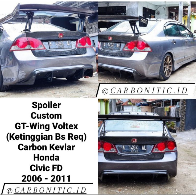 Jual Spoiler Custom GT-Wing Voltex Honda Civic Fd 2006 - 2011 Carbon Kevlar Asli | Shopee Indonesia