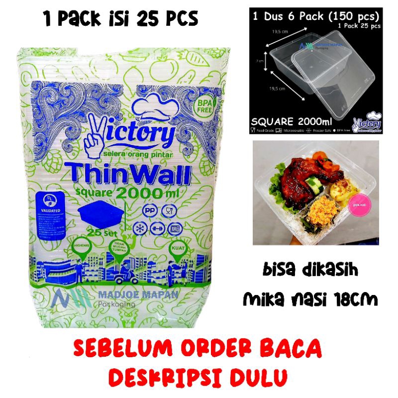 Jual 1 Dus [150 Pcs] Thinwall Square 2000ml Victory Kotak Makan