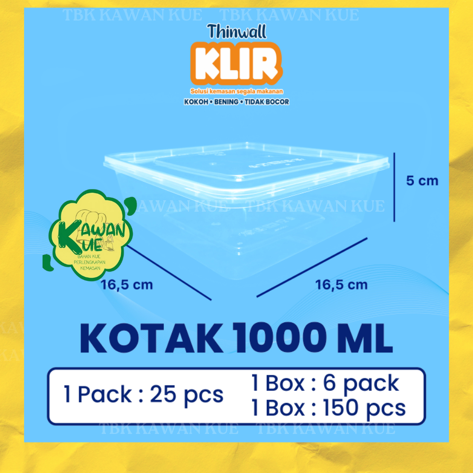 Jual Klir Thinwall Plastik 1000 Ml Square Isi 25 Pc Kemasan Makanan