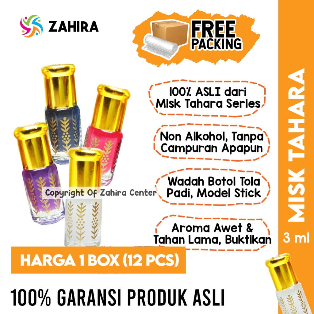 Jual 1Box (12Pcs) MISK TAHARA 3ml Premium Botol Motif Padi Asli Arab ...