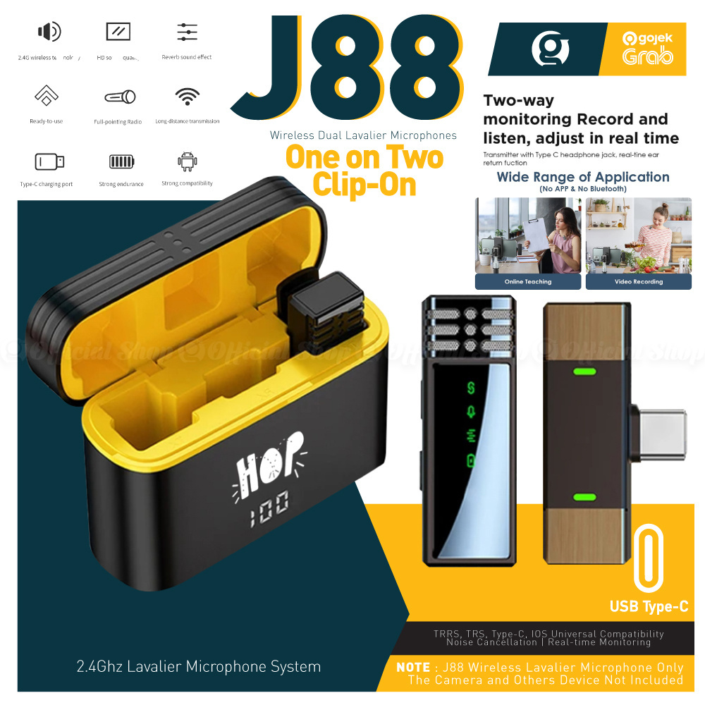 Jual HOP J88 Dual Mic Wireless Type C with Display Charging Case Noise ...