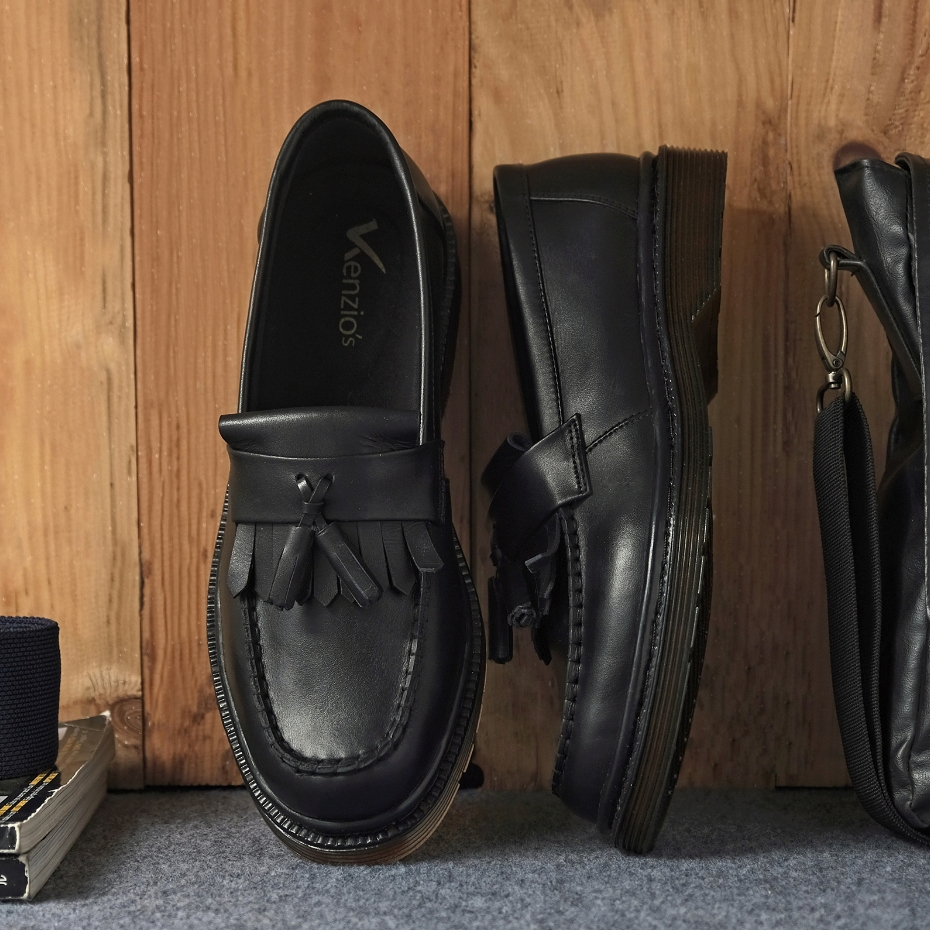 Jual GATES BLACK SOLID (KULIT ASLI) |MNM x Kenzio| Sepatu Loafers Pria ...