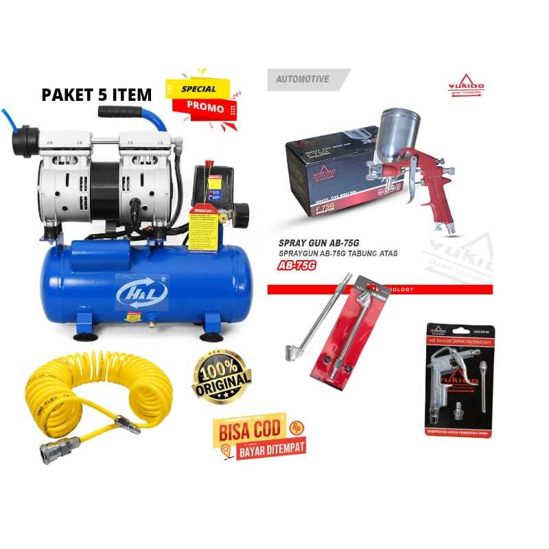 Jual TERMURAH!!PAKET LENGKAP KOMPRESOR CAT KOMPRESOR LISTRIK 1HP 9L ...