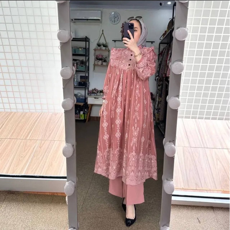 Jual ONE SET TUNIK BUNGA LONG TUNIK KEKINIAN STYLE WANITA HIJAB FASHION ...