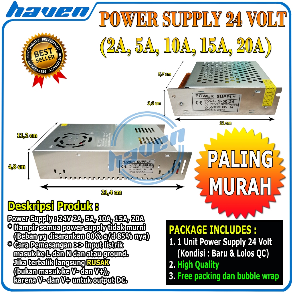 Jual Switching Power Supply 24V 15A / PSU 24V 15A / Switching LED | Shopee Indonesia