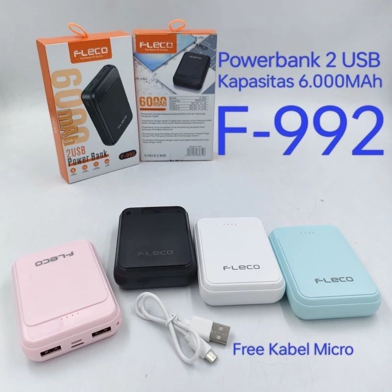 Jual Power Bank Fleco 6000mah F-992 PB Fleco Original 6000mah PowerBank ...