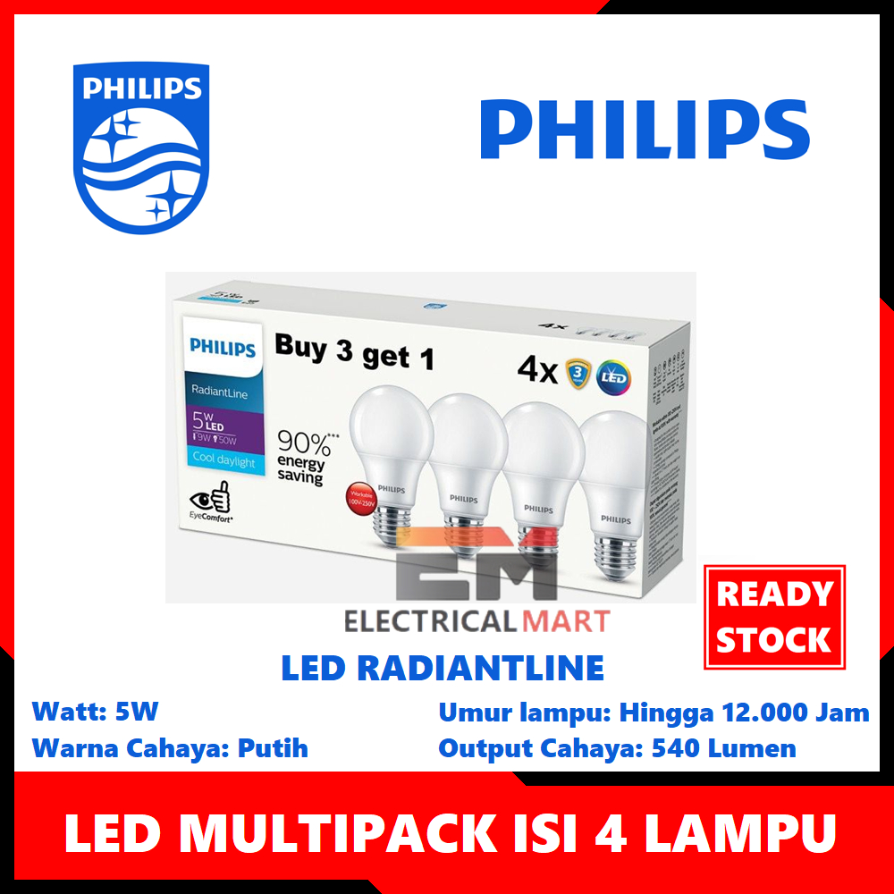 Jual (Paket 4 pcs) Lampu Bulb LED Philips Radiantline 5W 7W 9W 11W 5 7 ...