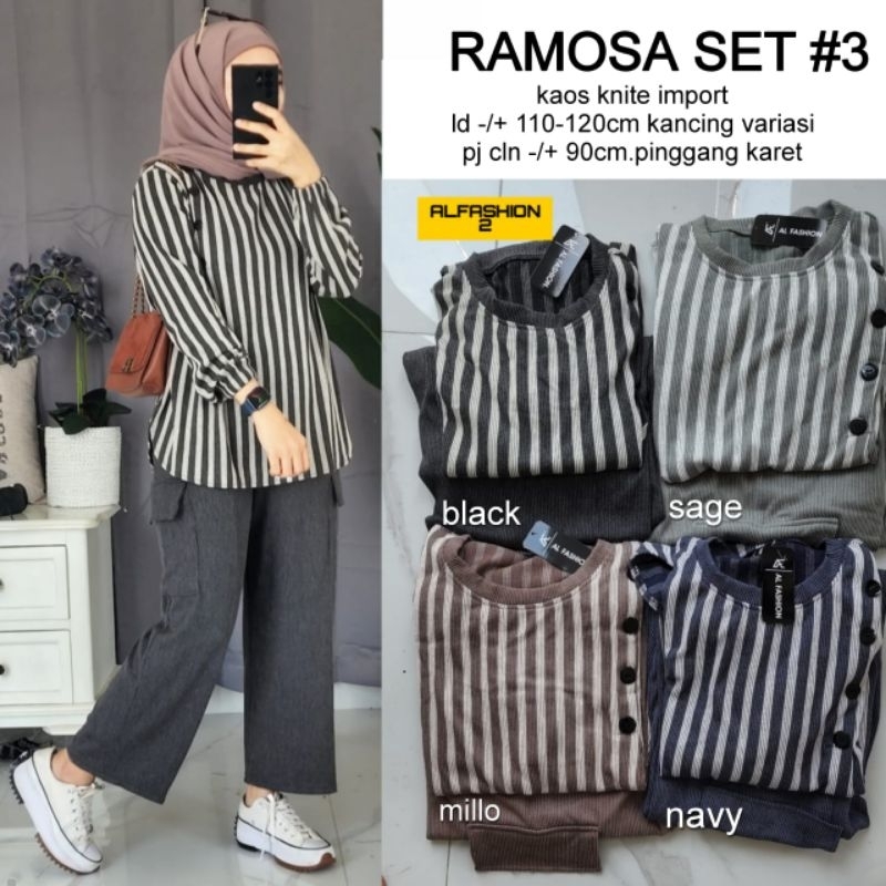 Jual Ramosa set baju setelan atasan garis garis | Shopee Indonesia