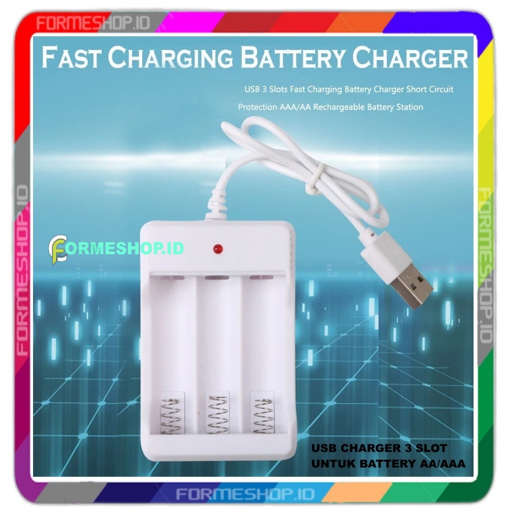 Jual Charger Baterai 3 Slot AA AAA USB LED Battery Rechargeable Ni-Cd ...