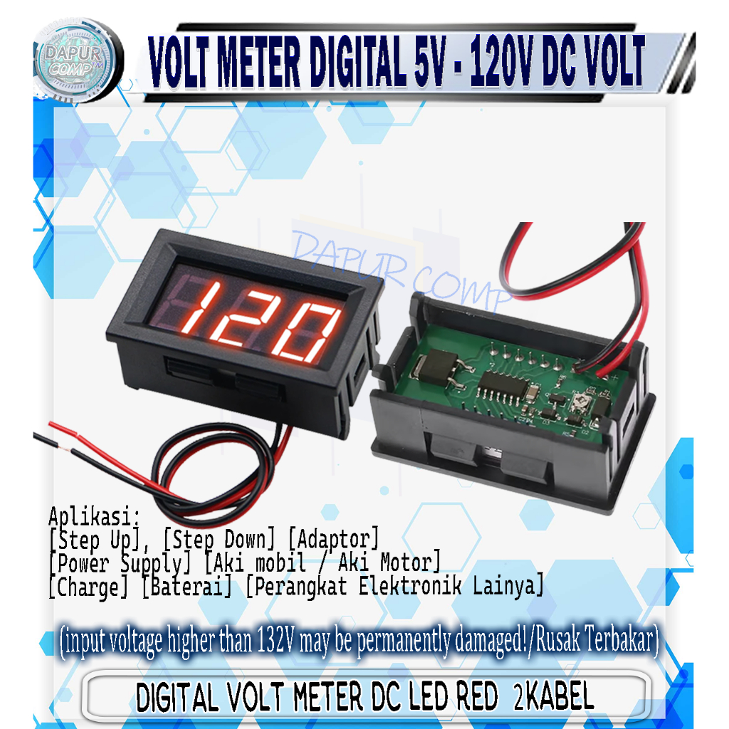 Jual VOLT METER DIGITAL DC 5V-120V LED RED 2CABEL + FRAME | Shopee Indonesia