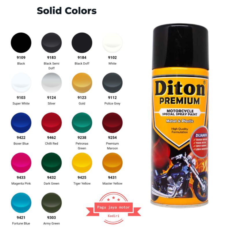 Jual DITON PREMIUM 400ML SEMUA WARNA SOLID COLOUR WARNA DASAR STANDARD pilox pilok cat semprot ...