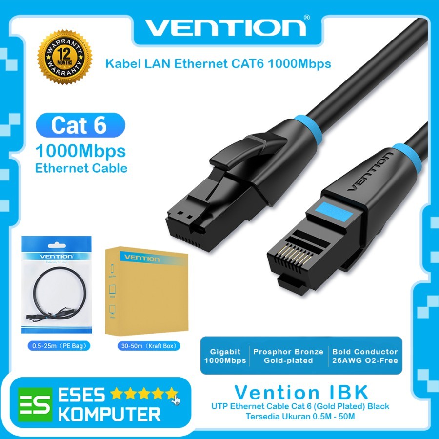 Jual Kabel LAN Vention IBK CAT.6 Gigabit UTP Ethernet Cable Black 0.5M-15M | Shopee Indonesia